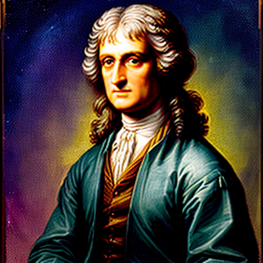 Create for me a picture of Isaac Newton on one side of which a white ...