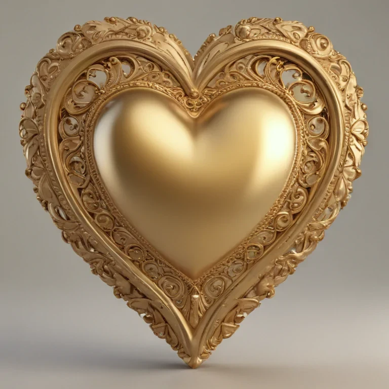 Elegant Golden Heart with Intricate Floral Designs and Decorative Frame