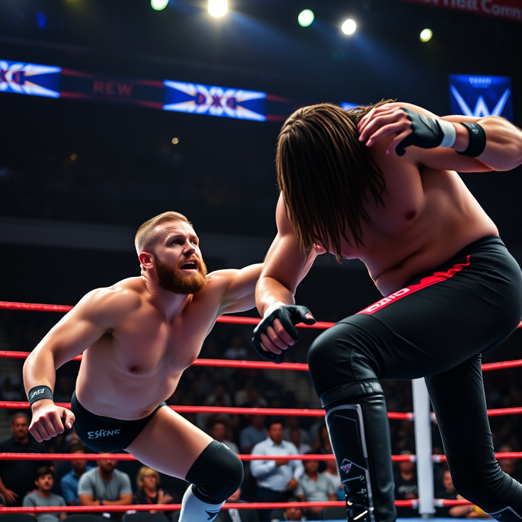 Intense Wrestling Match: Two Competitors Battling for Victory in the Ring