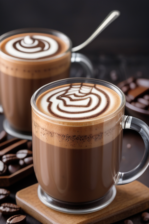Delicious Coffee with Intricate Spider Web Latte Art and Coffee Beans