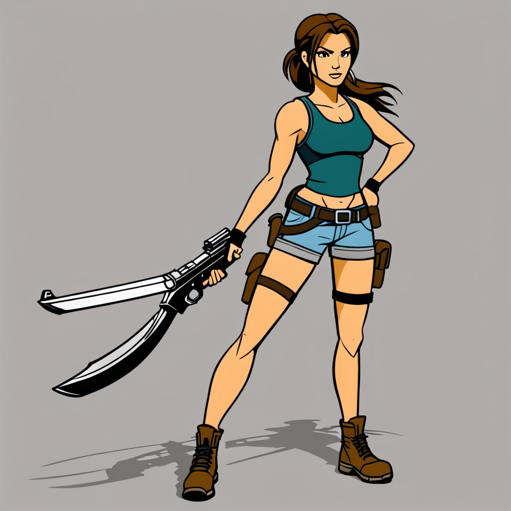 kid Lara croft from the cartoon. Cartoon style. lined flat colors ...