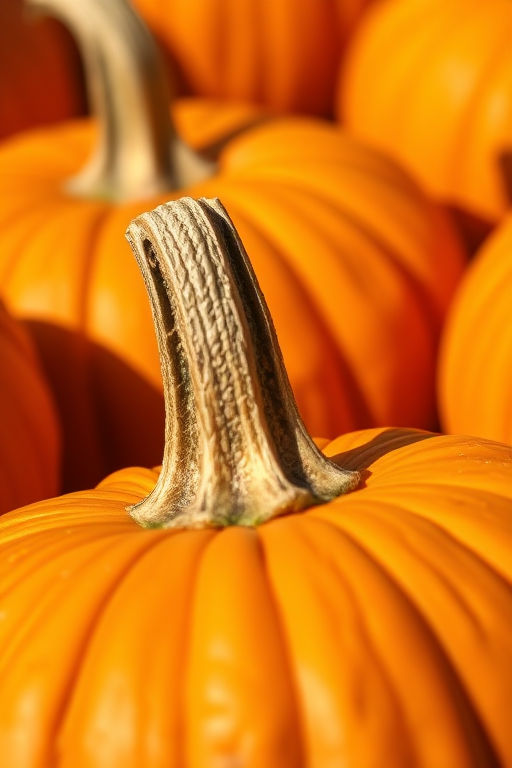 Close-up of vibrant orange pumpkins with textured skin, soft natural ...