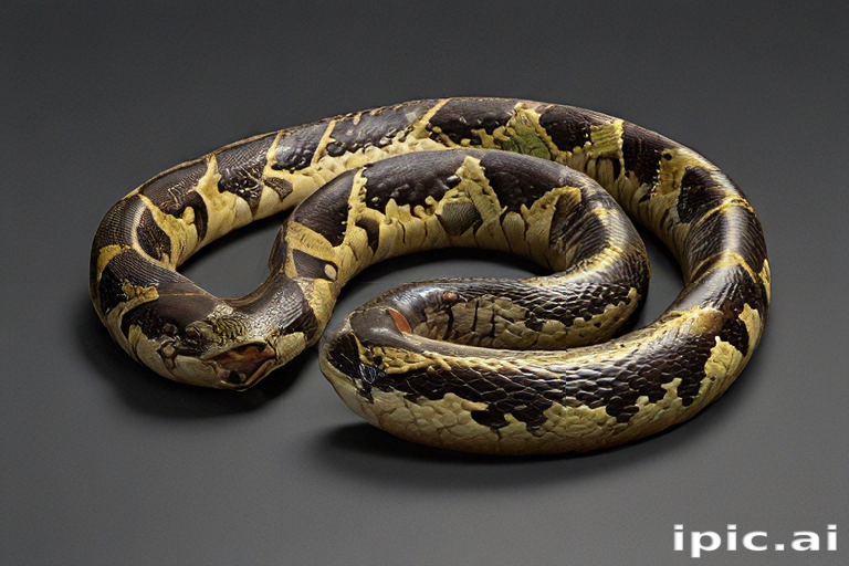 Close-Up View of a Beautifully Patterned Snake Coiled on a Dark Surface