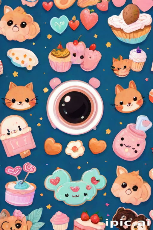 Colorful Array of Cute Desserts and Adorable Animal Characters on a ...