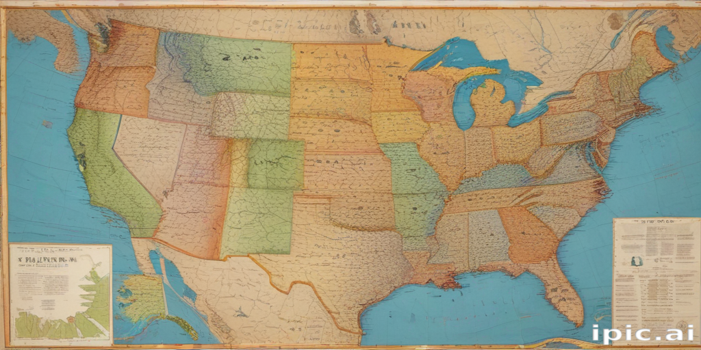 Detailed Historical Map of the United States with State Boundaries and ...