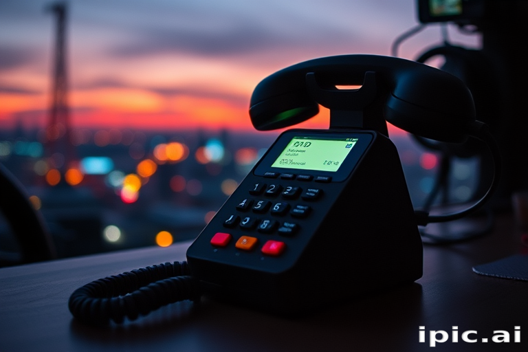 Retro Telephone Sitting on a Table with a Beautiful Sunset Background