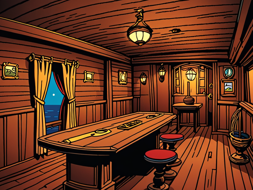 Interior of Captain Hook's captain bridge on the pirate ship from the ...