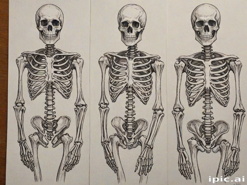 Detailed Illustrations of Human Skeletons Displaying Anatomical ...