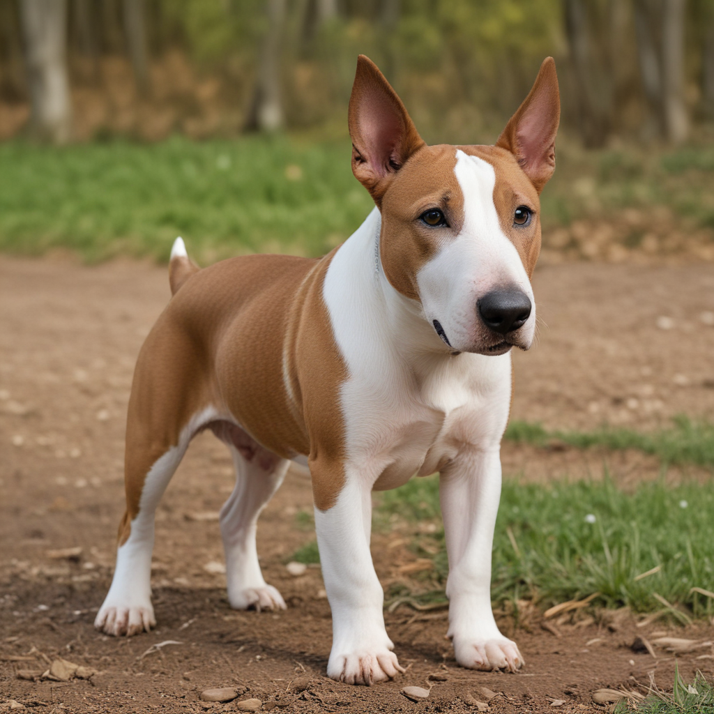 A Playful Bull Terrier Standing Proudly in a Sunny Outdoor Park