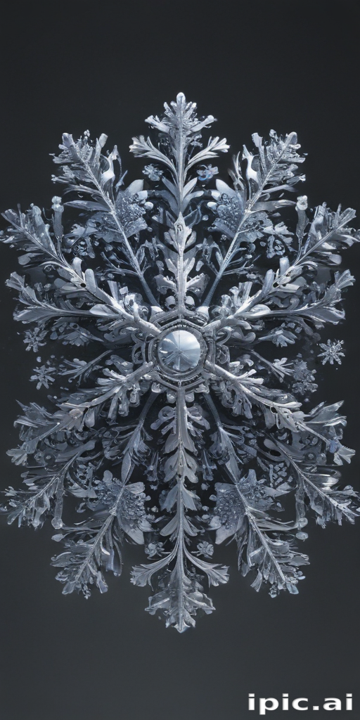 Intricate Frosted Snowflake Design with Detailed Leaf and Floral Patterns