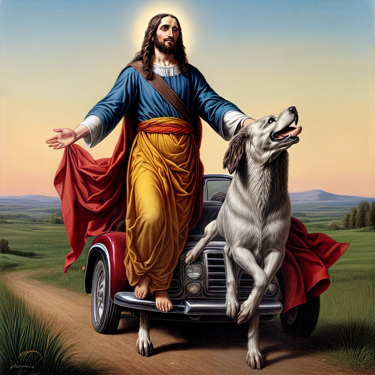 jesus driving a car