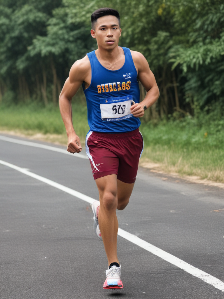 Make a Filipino long distance runner with the most lean but with very ...