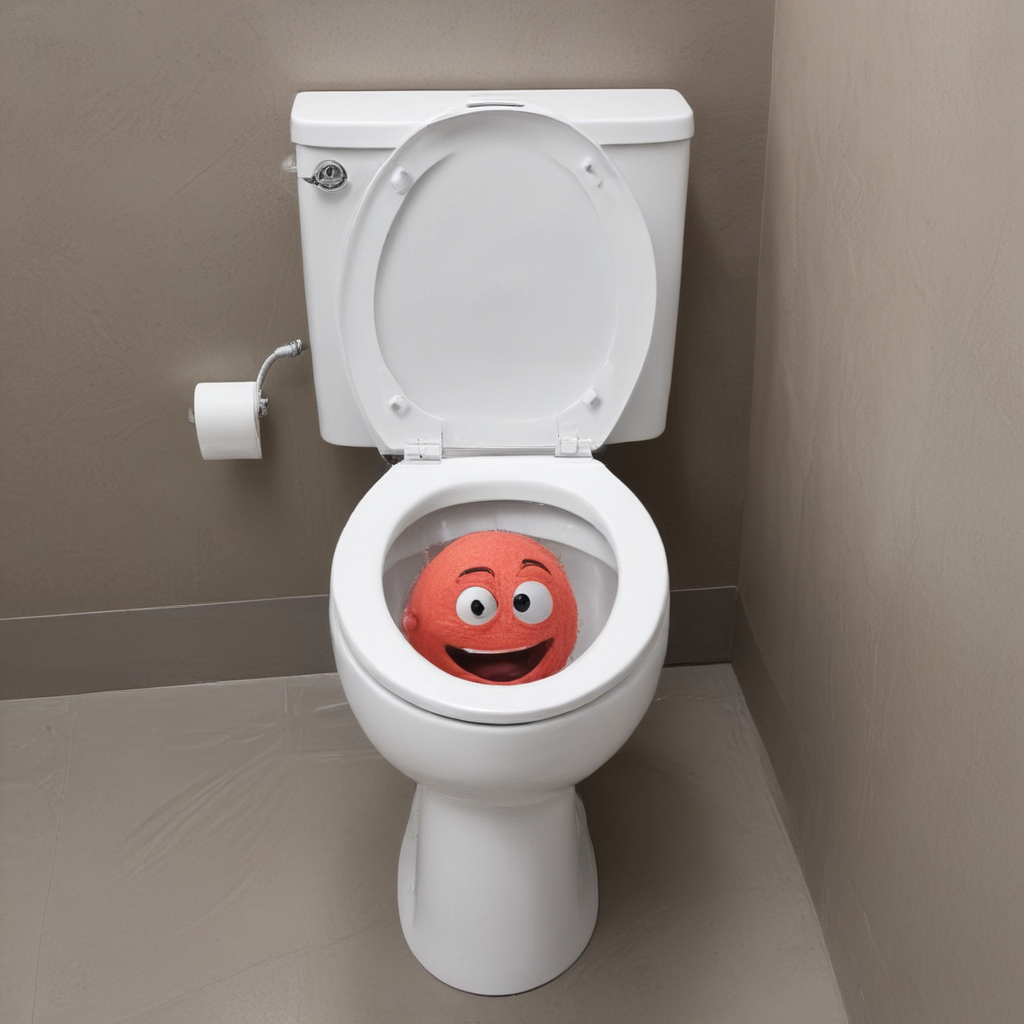 a toilet with a head coming out of it