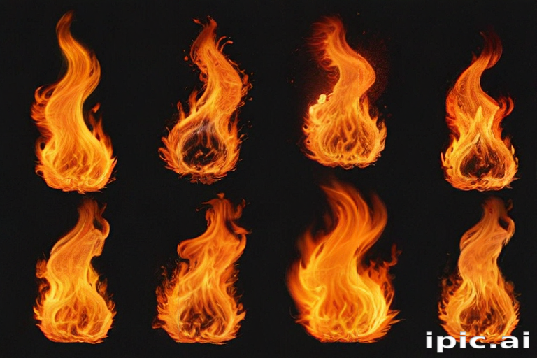 Dynamic Collection of Vibrant Flames in Various Shapes Against Black ...