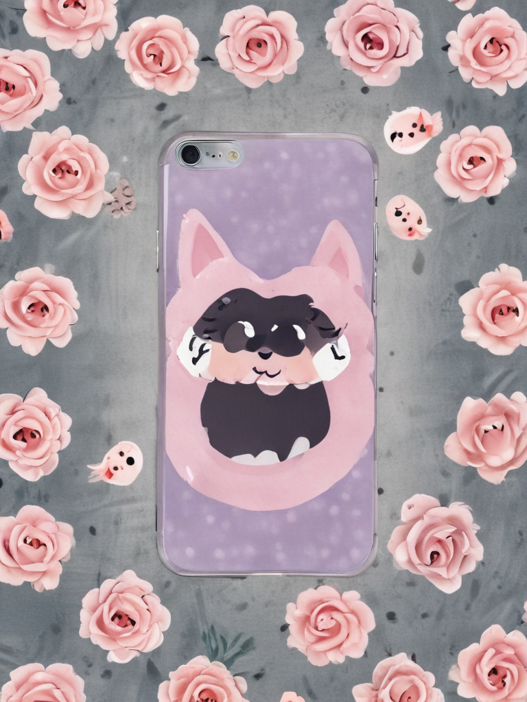 Charming Phone Case Design Featuring Cute Dog Surrounded by Pink Roses