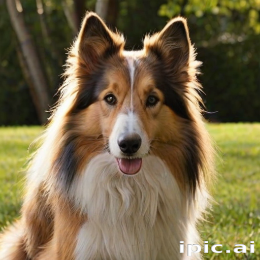 A Beautiful Collie Dog Sitting Gracefully in a Lush Green Field.