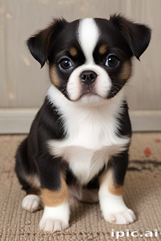 Adorable Puppy Sitting Cutely on a Cozy Carpet with Big Eyes
