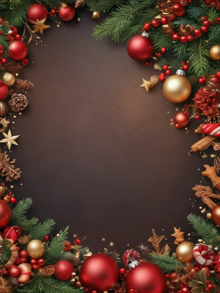 Festive Holiday Frame with Ornaments, Pinecones, and Christmas ...