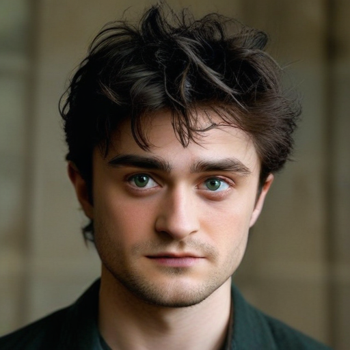 Daniel Radcliffe as a stubble Harry Potter with messy jet-black hair ...