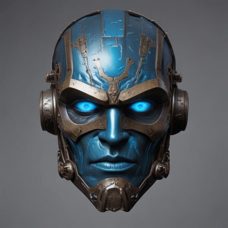 warforged mask with glowing blue eyes, dnd magic item concept art