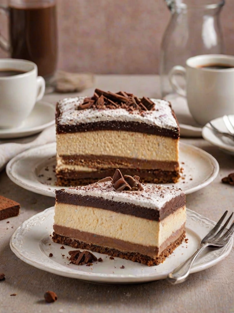 Delicious Layered Chocolate and Cream Dessert Served with Coffee in ...