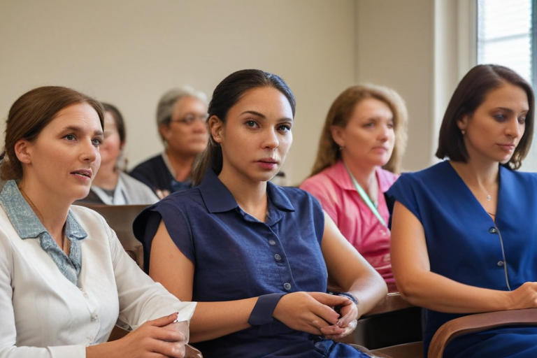 jehovah witness women at a kingdom hall meeting