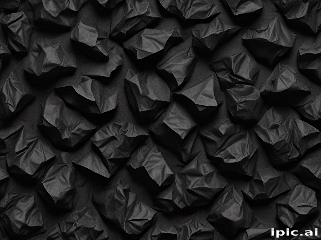 Textured Black Paper Surface with Intricate Crumpled Patterns and Shadows
