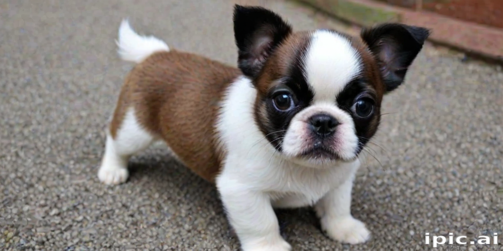 Adorable Small Dog with Unique Coat Pattern Standing on Gravel Surface.