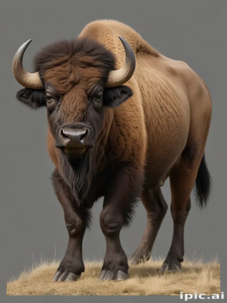 A Majestic and Powerful Bison Standing Proudly on a Grassy Terrain.