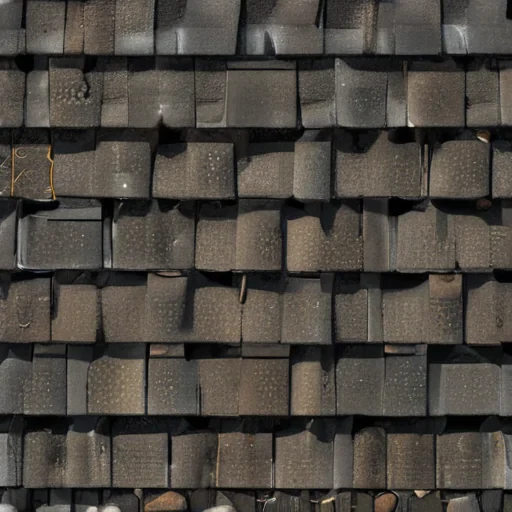 Textured Close-Up of Dark, Weathered Wooden Shingles on a Roof Surface.