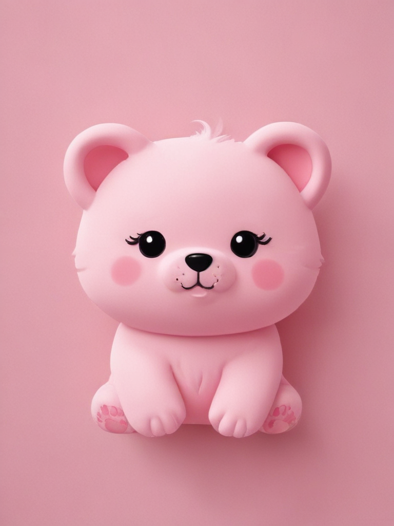 Adorable Pink Bear Toy Sitting Against a Soft Pink Background