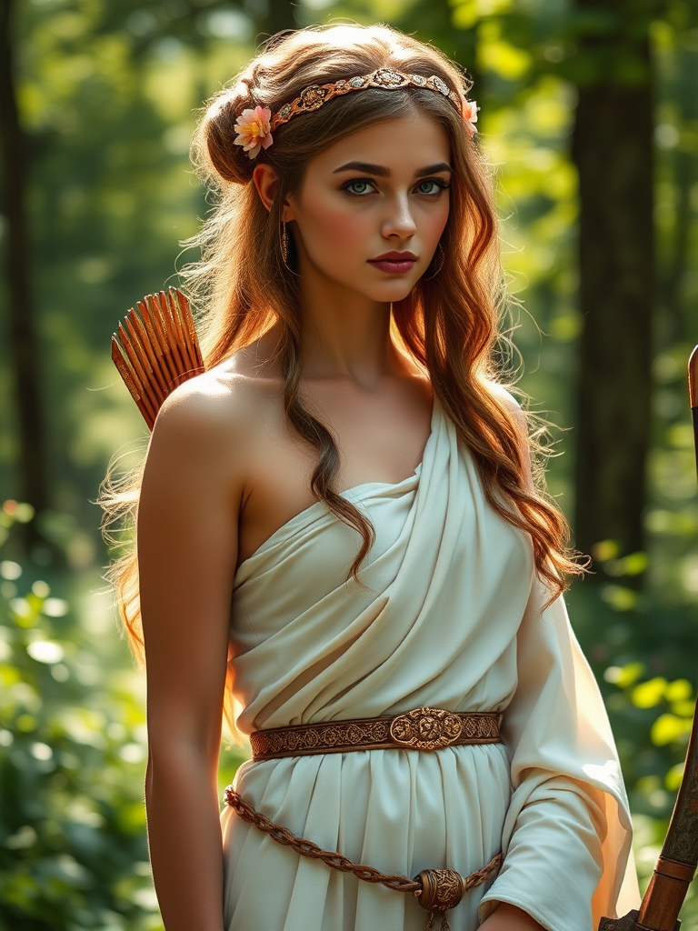 Enchanting Forest Scene Featuring a Young Woman in Ethereal Attire
