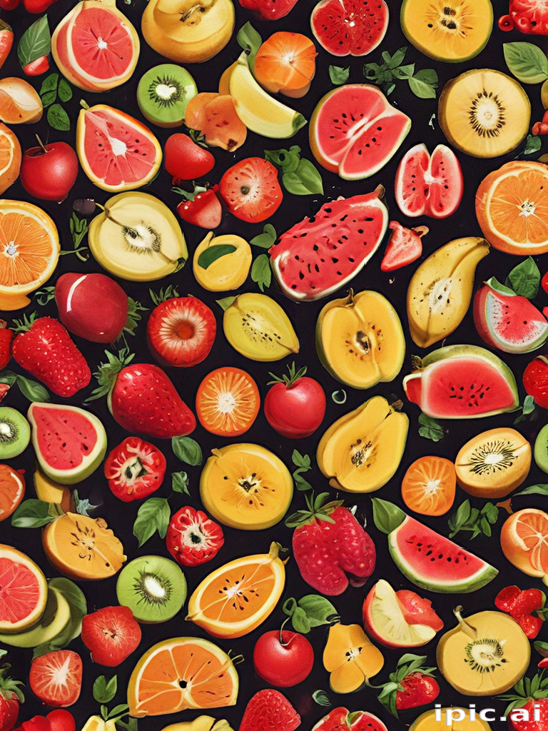 A Vibrant Collection of Colorful Fruits Spread Across a Dark Background.