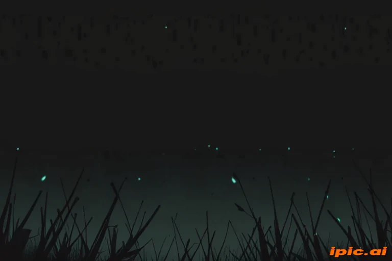 Enchanting Night Scene with Glowing Fireflies Amidst Dark Grass Landscape