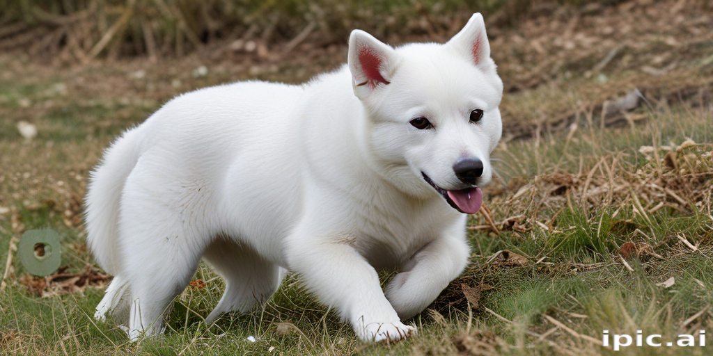 A Playful White Dog Joyfully Exploring Its Natural Outdoor Environment.