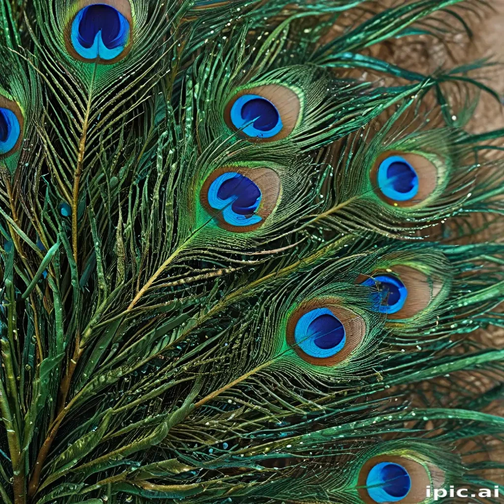 Vibrant Peacock Feathers Displaying Iridescent Hues of Blue and Green