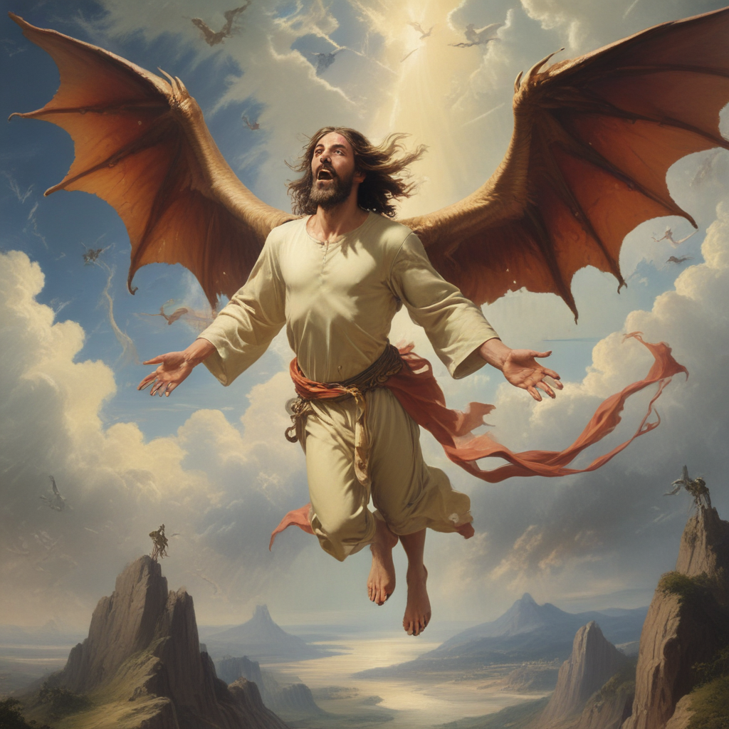Jesus flying a dragon