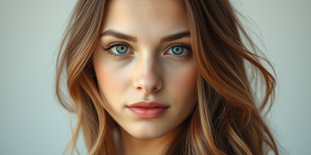 Close-Up Portrait of a Young Woman with Striking Blue Eyes and Soft ...