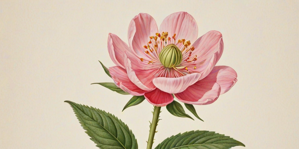A Beautifully Detailed Pink Flower Blooming with Lush Green Leaves