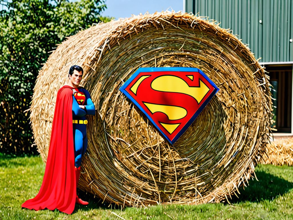 straw bale with superman cape