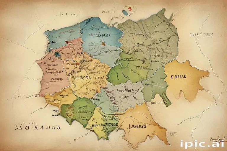 Detailed Historical Map Highlighting Regions and Boundaries of a ...