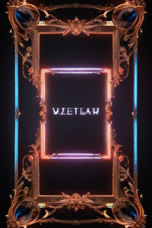 An Ornate Frame Encasing a Glowing Neon Title in Bold Letters