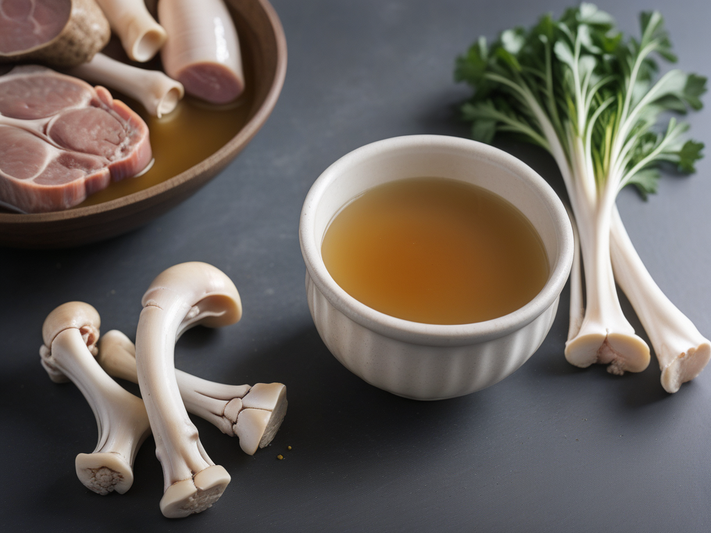 Delicious Ingredients for Homemade Broth Featuring Fresh Bones and Herbs
