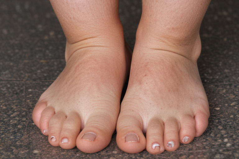 obese women's super swollen fatty feet