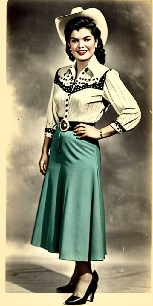 Patsy Cline in cowgirl outfit full body