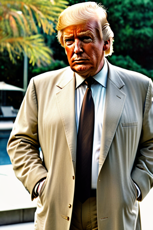 Trump as Columbo with long wrinkled coat and beige suit and tie with ...