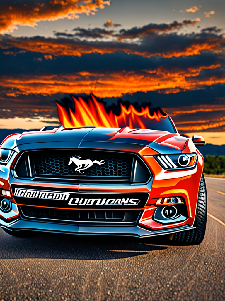 Ford mustang, pops bangs and flames