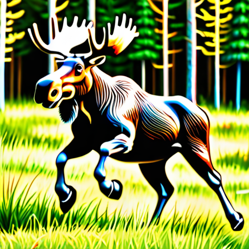 a realistic cartoon of a moose running the wild