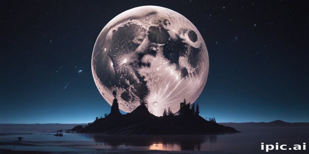 A Majestic Full Moon Rising Over a Serene Island Landscape at Night