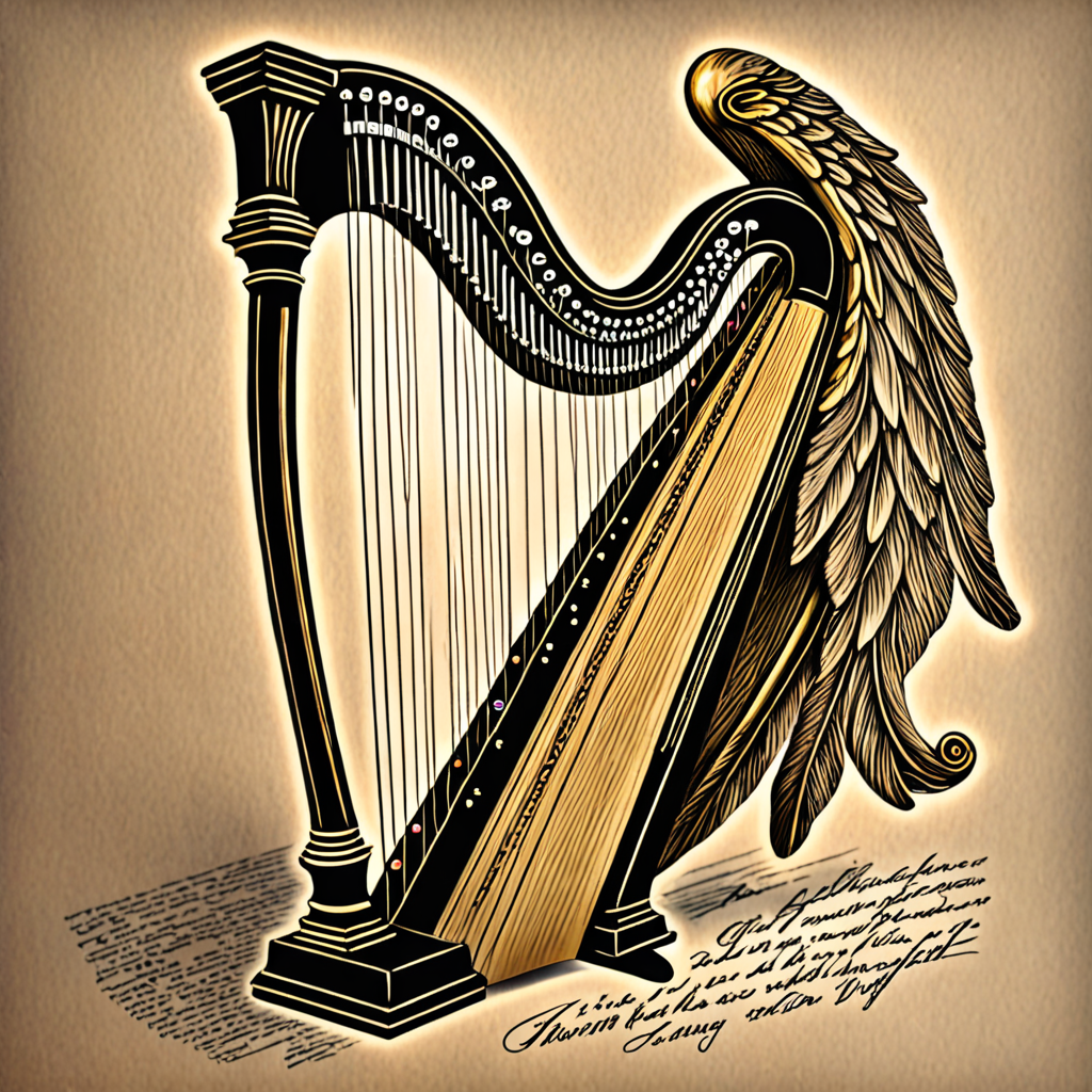 Draw a harp and a fused angels prayer boawl